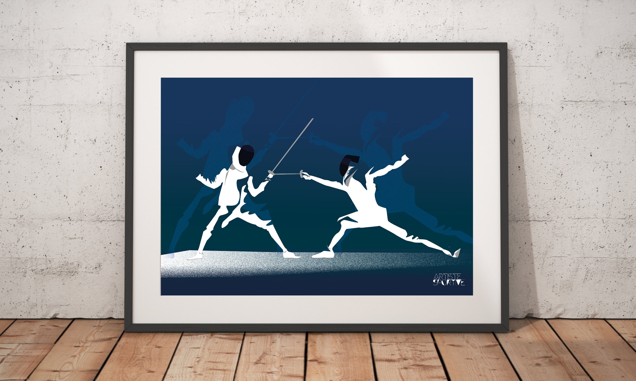 Fencing Poster Gift Illustration in Blue for a Fencer or Fencing Coach ...