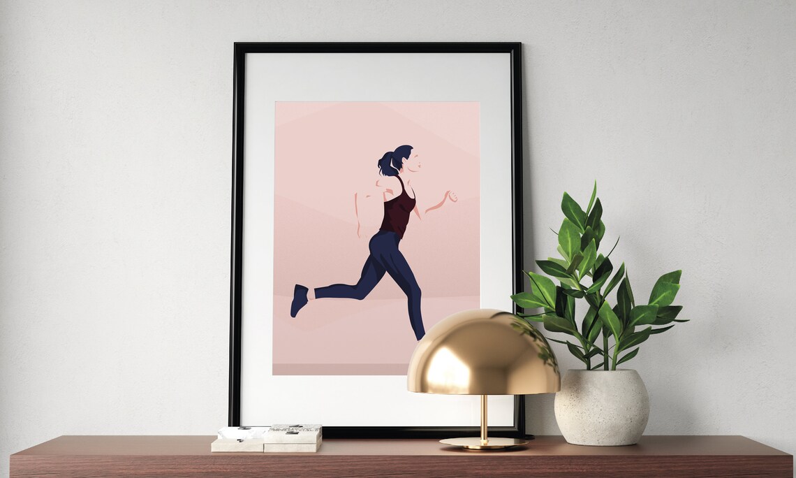 Woman Running Poster Gift Illustration for Girl Runner or Jogger or ...