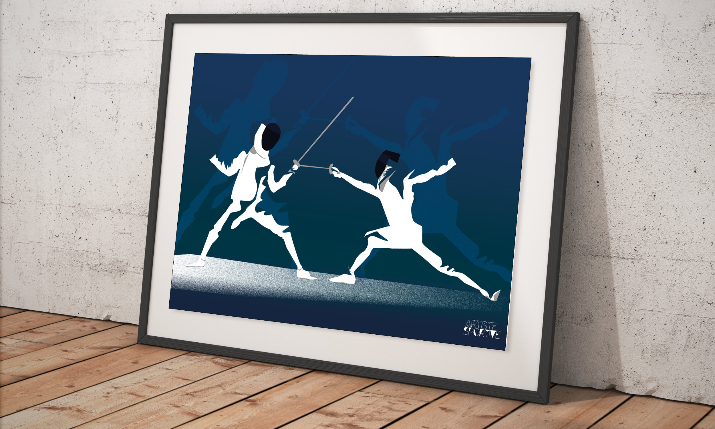 Fencing Poster Gift Illustration in Blue for a Fencer or Fencing Coach ...