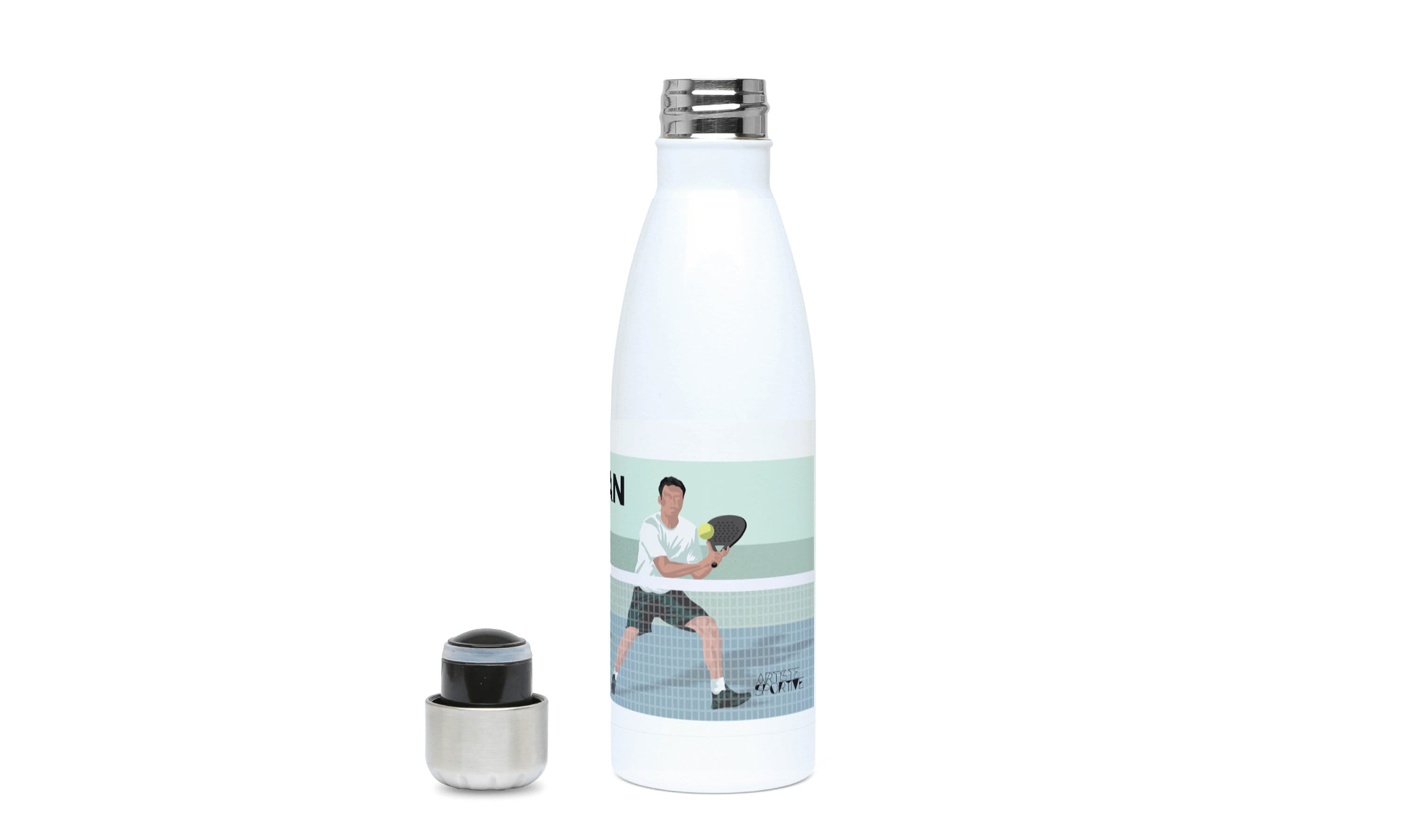 Insulated Man Playing Padel Water Bottle Gift to Personalise in Red for ...