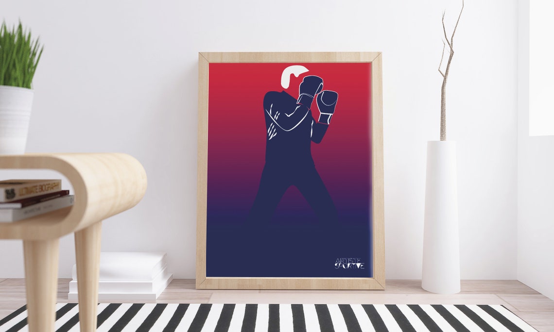 Male Boxing Poster Gift Illustration in Blue Red for Boxer or - Etsy