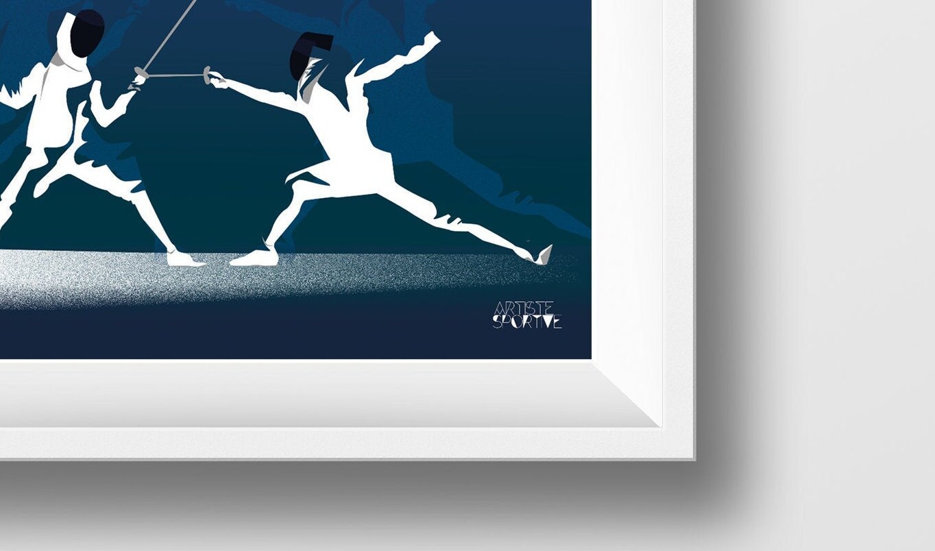 Fencing Poster Gift Illustration in Blue for a Fencer or Fencing Coach ...