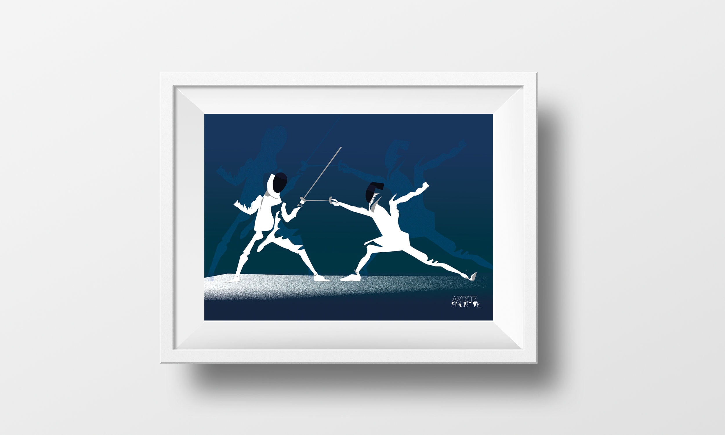 Fencing Poster Gift Illustration in Blue for a Fencer or Fencing Coach ...