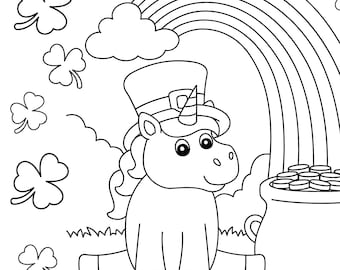 rainbow coloring page with pot of gold