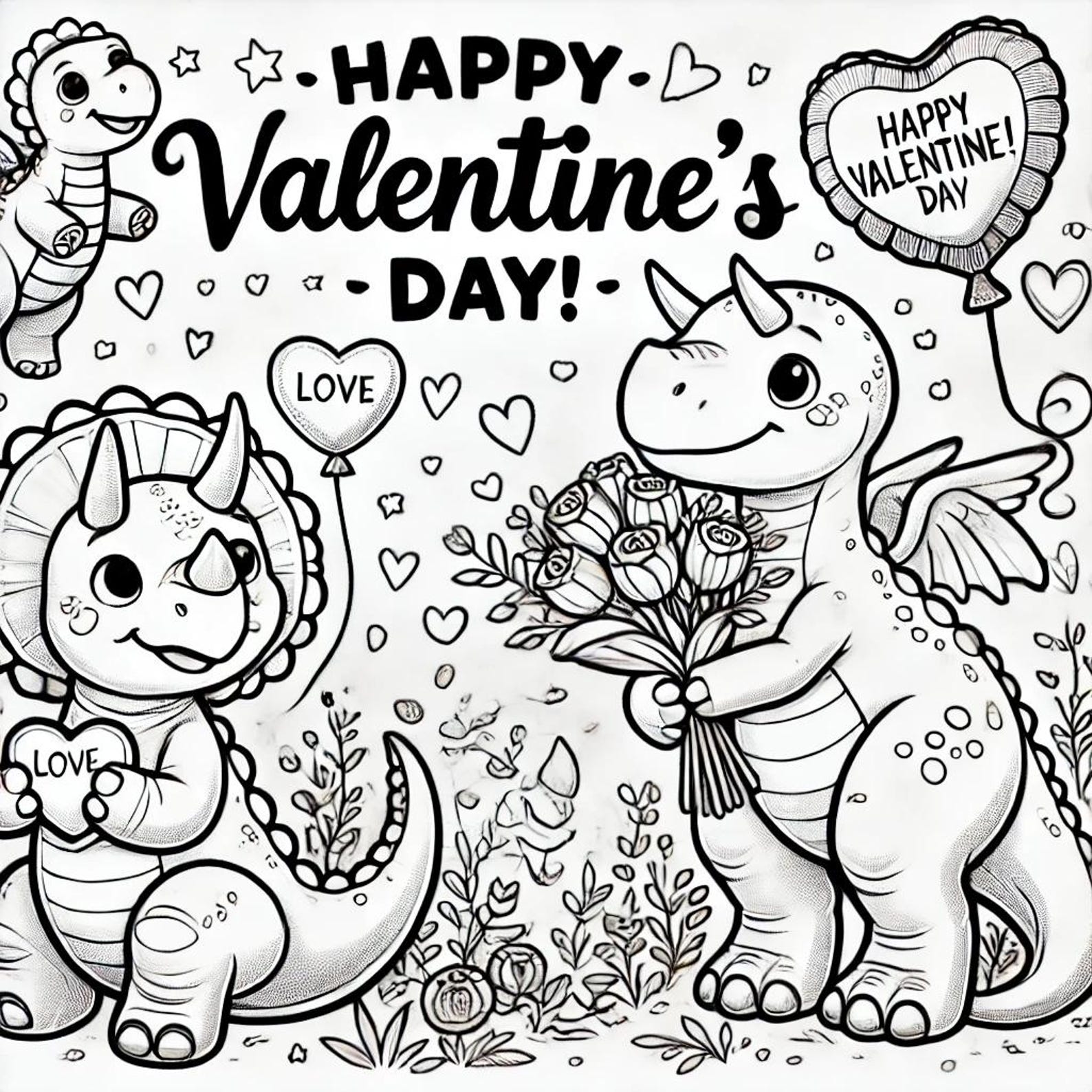 Happy Valentines Day - Dinosaurs - Coloring Pages - Etsy