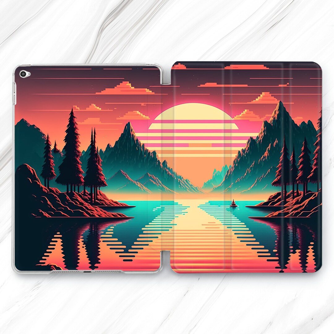 Pixel Art Mountain Lake iPad Case: Retro Sunset Forest - Etsy