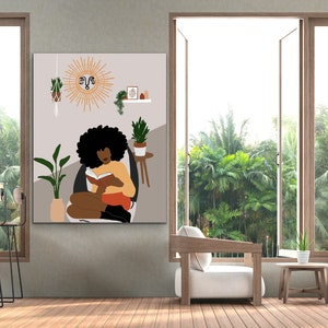 Afro Woman Reading Book Poster Print , Book Lover Art, Black Woman Art ...