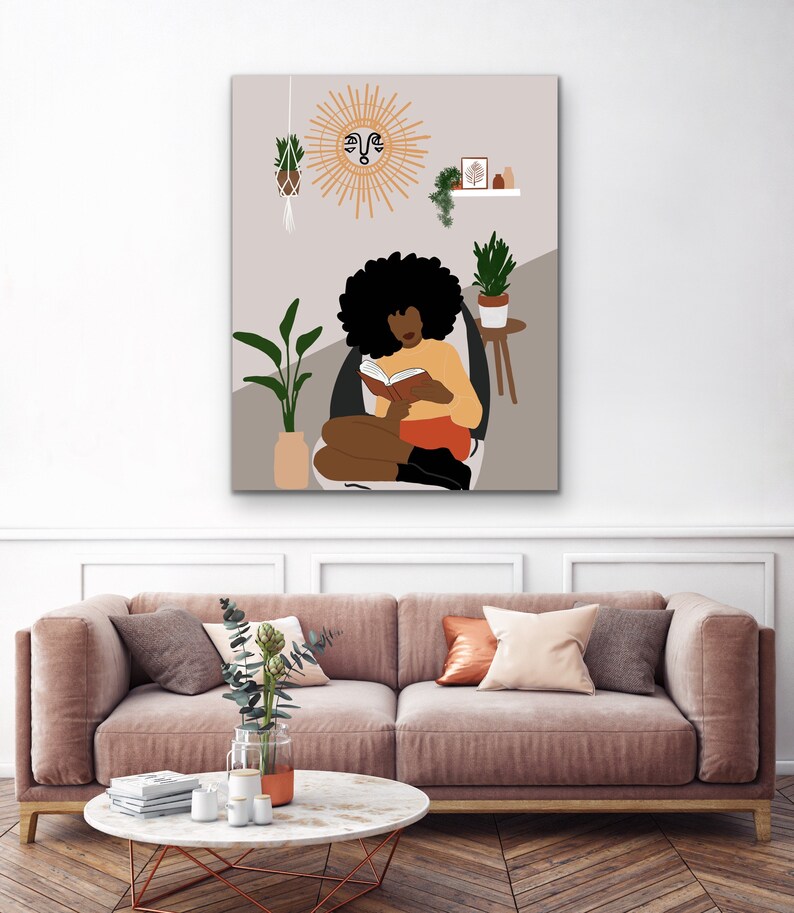 Afro Woman Reading Book Poster Print Book Lover Art Black | Etsy