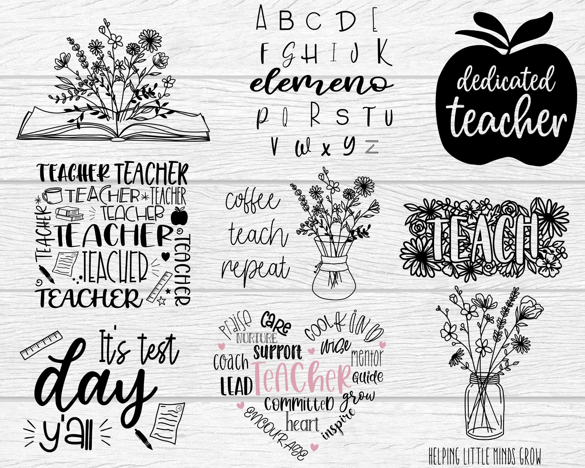 Teacher Bundle Svg Teacher Svg Flower Svg Book Svg School Etsy