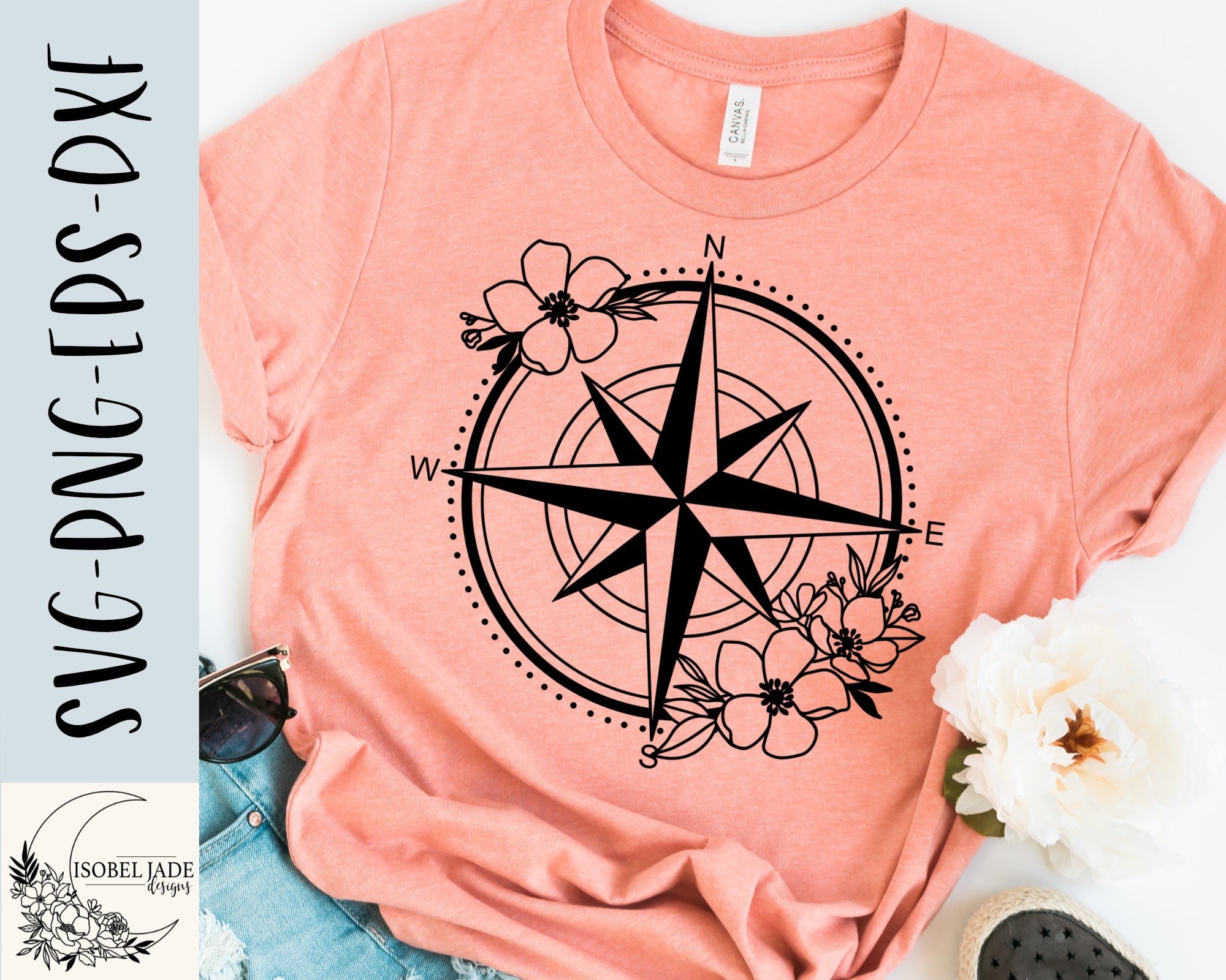 Floral Compass Svg Flowers Svg Compass Svg Travel Svg - Etsy