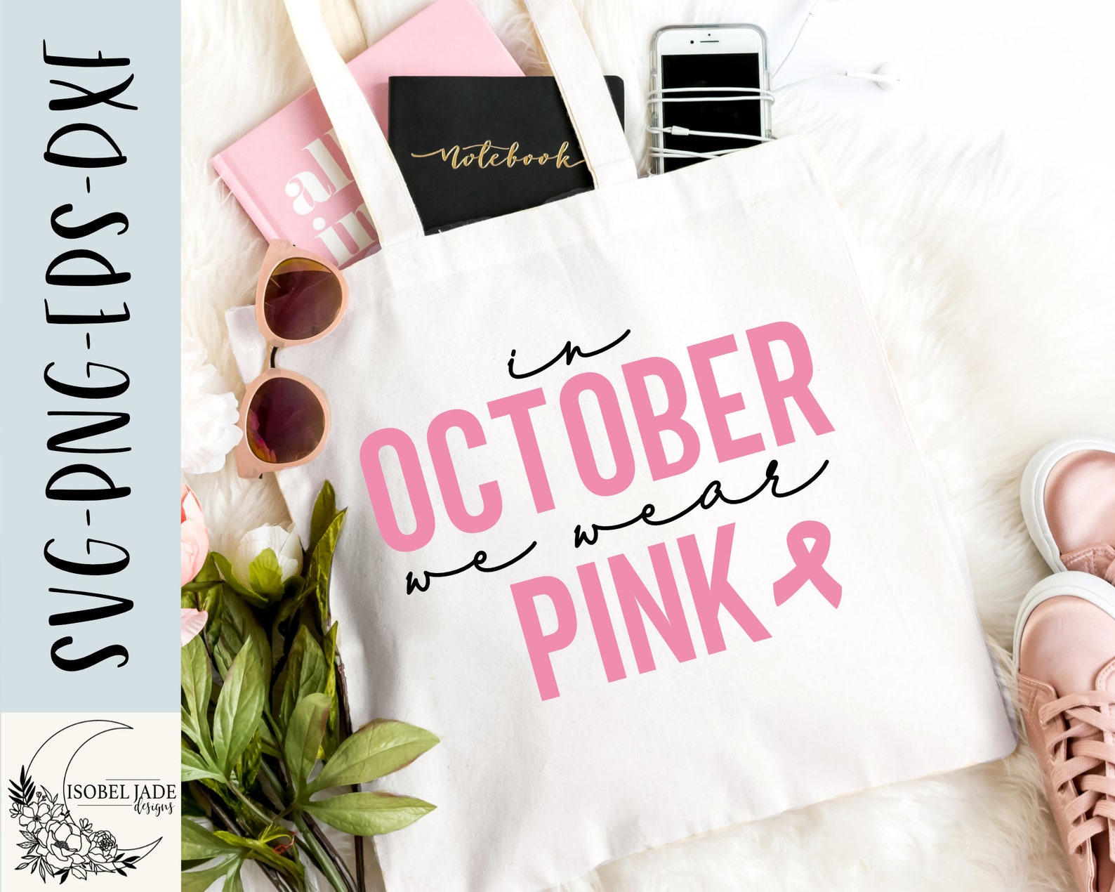 In October We Wear Pink SVG Design - Pink Ribbon SVG for Cricut ...