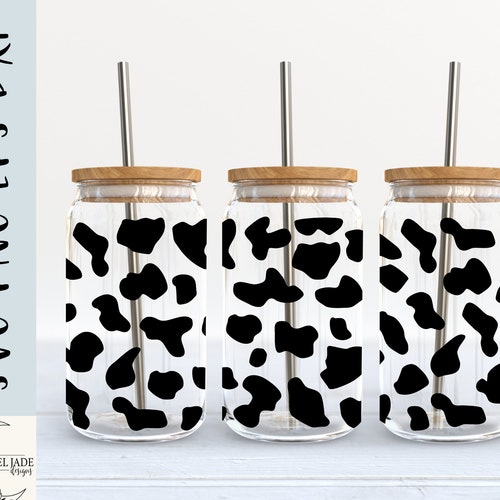16oz Cow Pattern Libbey Glass Can Svg Glass Can Full Wrap - Etsy