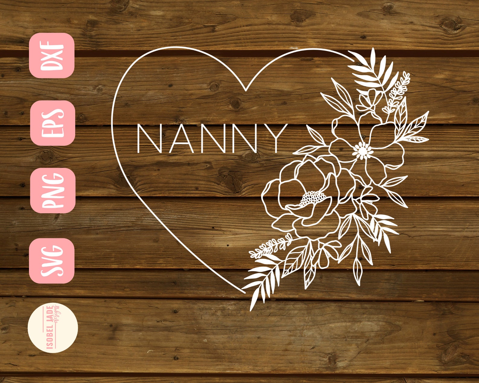 Nanny Heart Svg, Nanny Svg, Flowers Svg, Best Nanny Svg, Most Loved ...