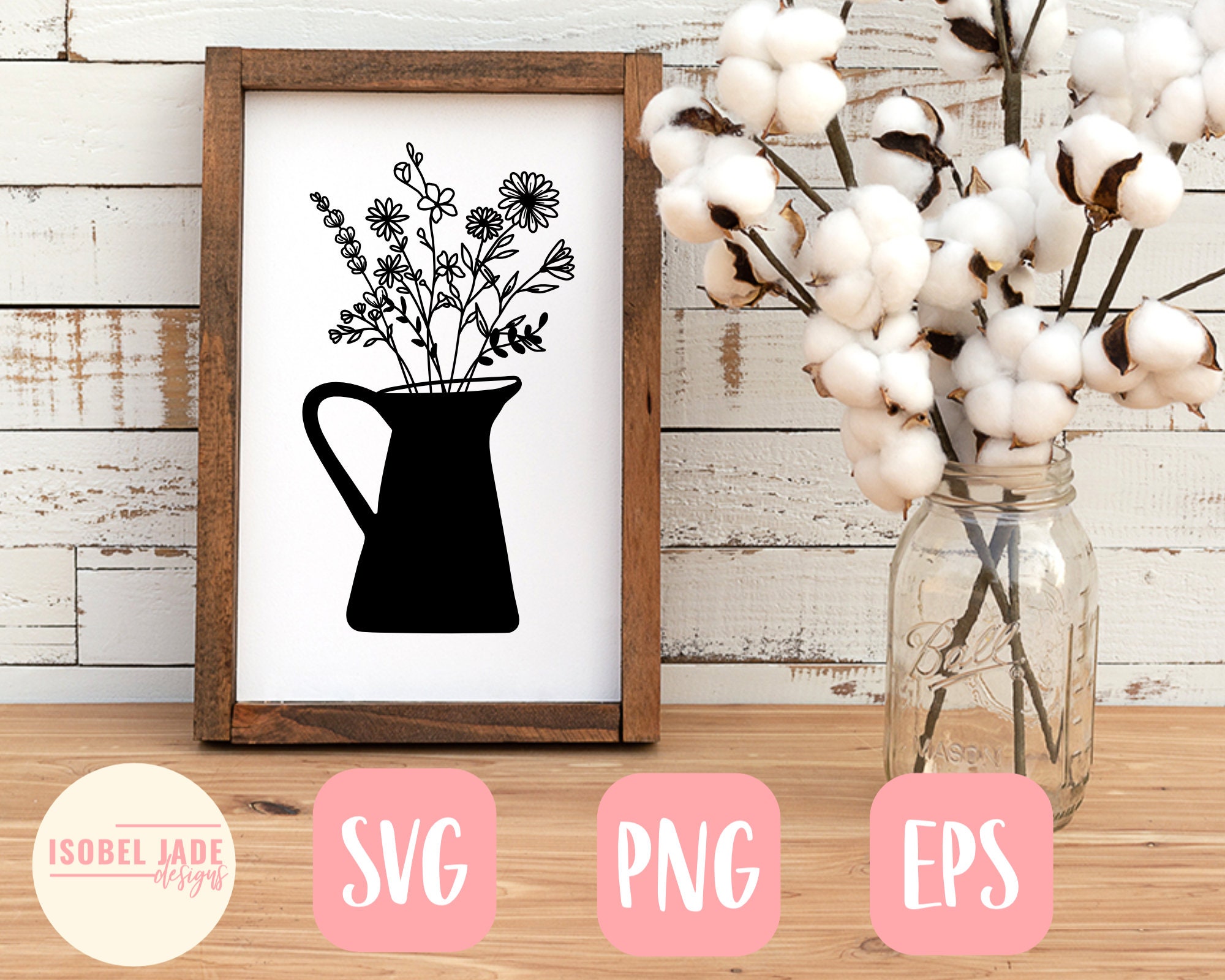 Farmhouse Jug and wild flowers svg Flower svg Floral svg | Etsy