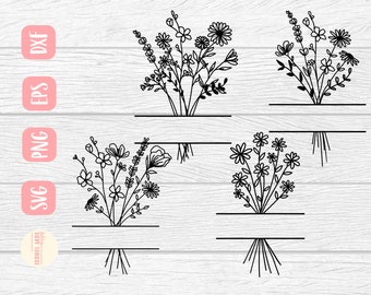 Flower Bundle Svg, Flower Spray Svg, Floral Svg, Sign Svg, Line Drawing ...