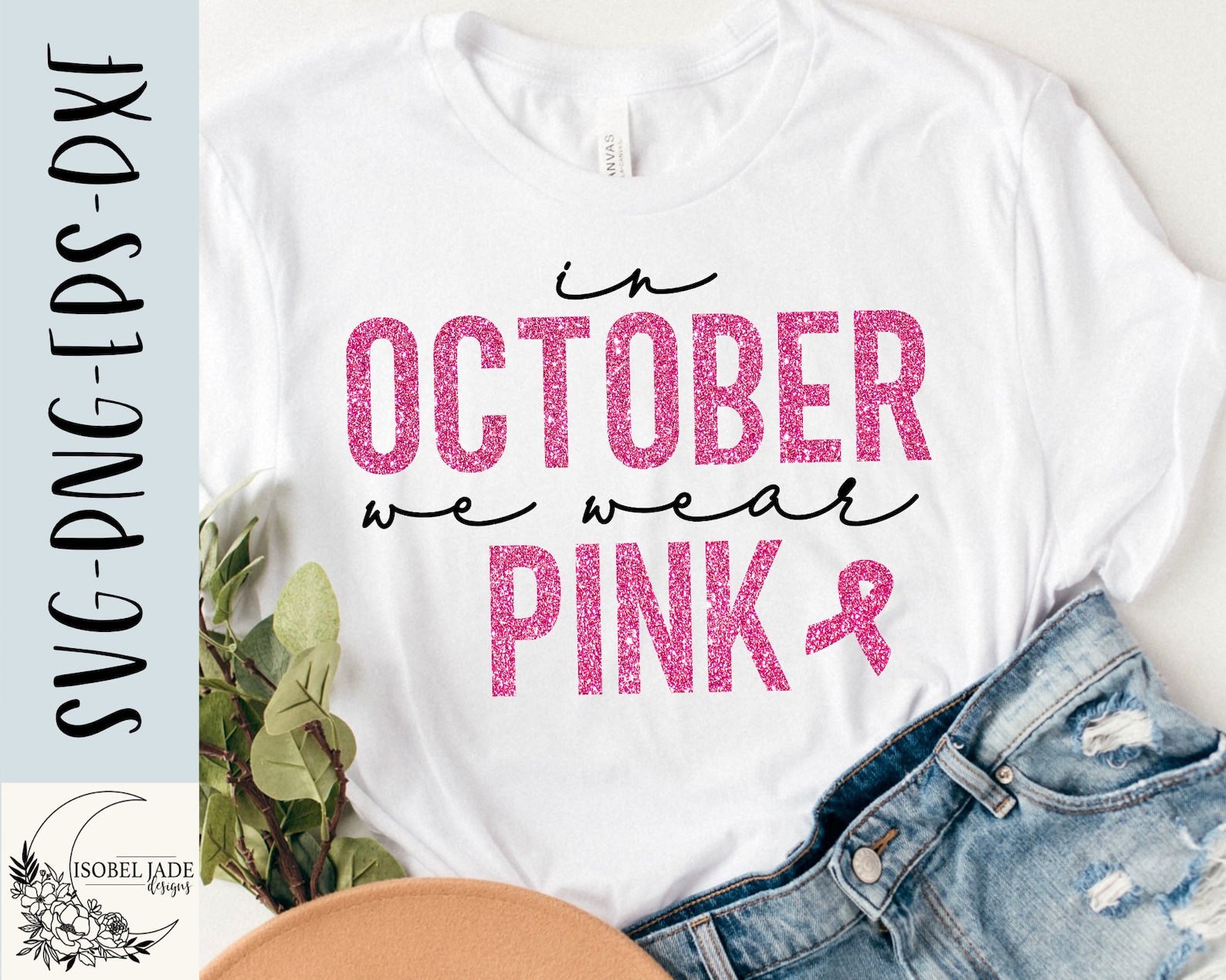 In October We Wear Pink SVG Design - Pink Ribbon SVG for Cricut ...