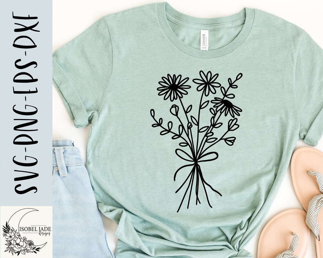 Wildflowers Svg, Flower Svg, Floral Svg, Shirt, Line Drawing Bouquet ...