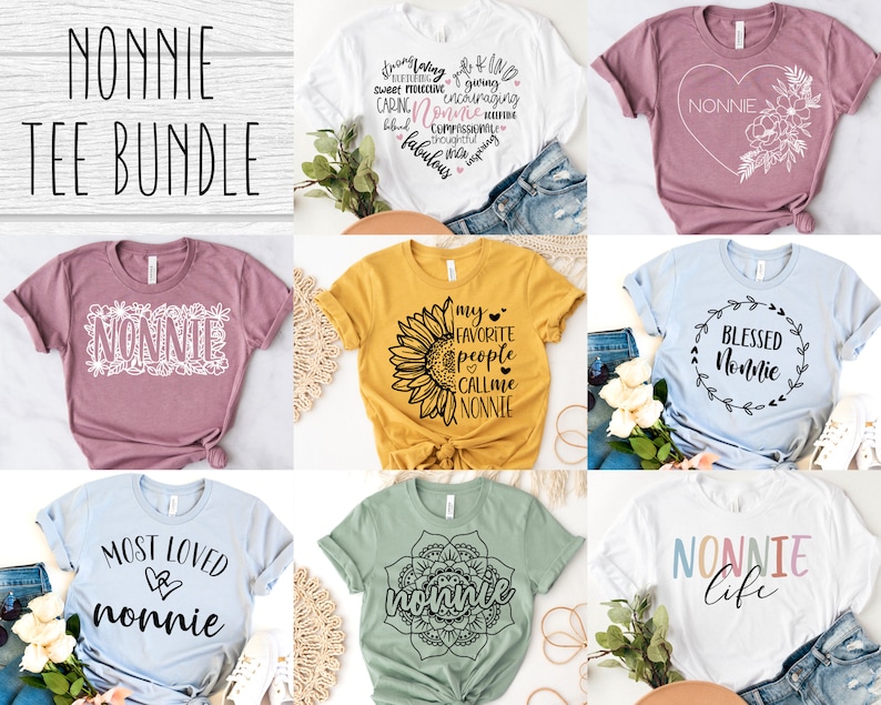 Nonnie Grandma SVG Bundle 8 Designs, Floral Love & Family Shirt ...