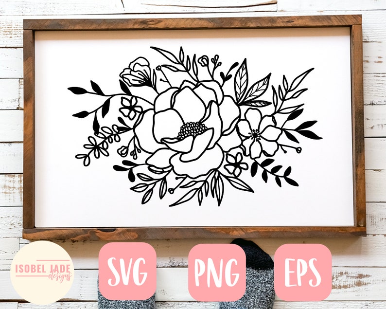 Flower Svg, Flower Spray Svg, Floral Svg, Shirt, Line Drawing Svg ...