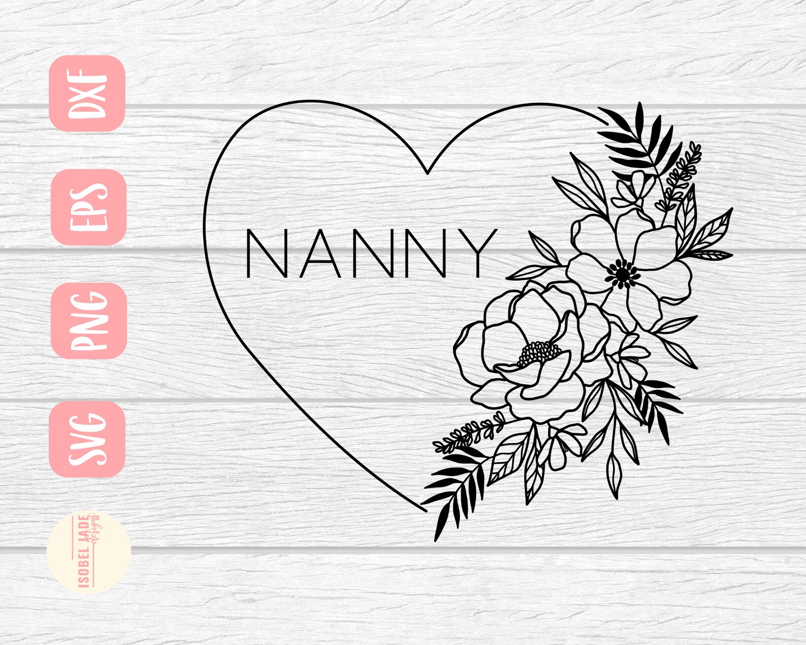 Nanny Heart Svg, Nanny Svg, Flowers Svg, Best Nanny Svg, Most Loved ...