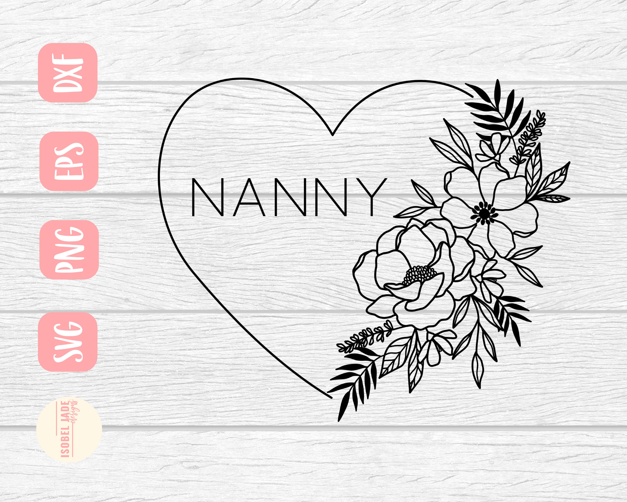 Nanny Heart Svg, Nanny Svg, Flowers Svg, Best Nanny Svg, Most Loved ...