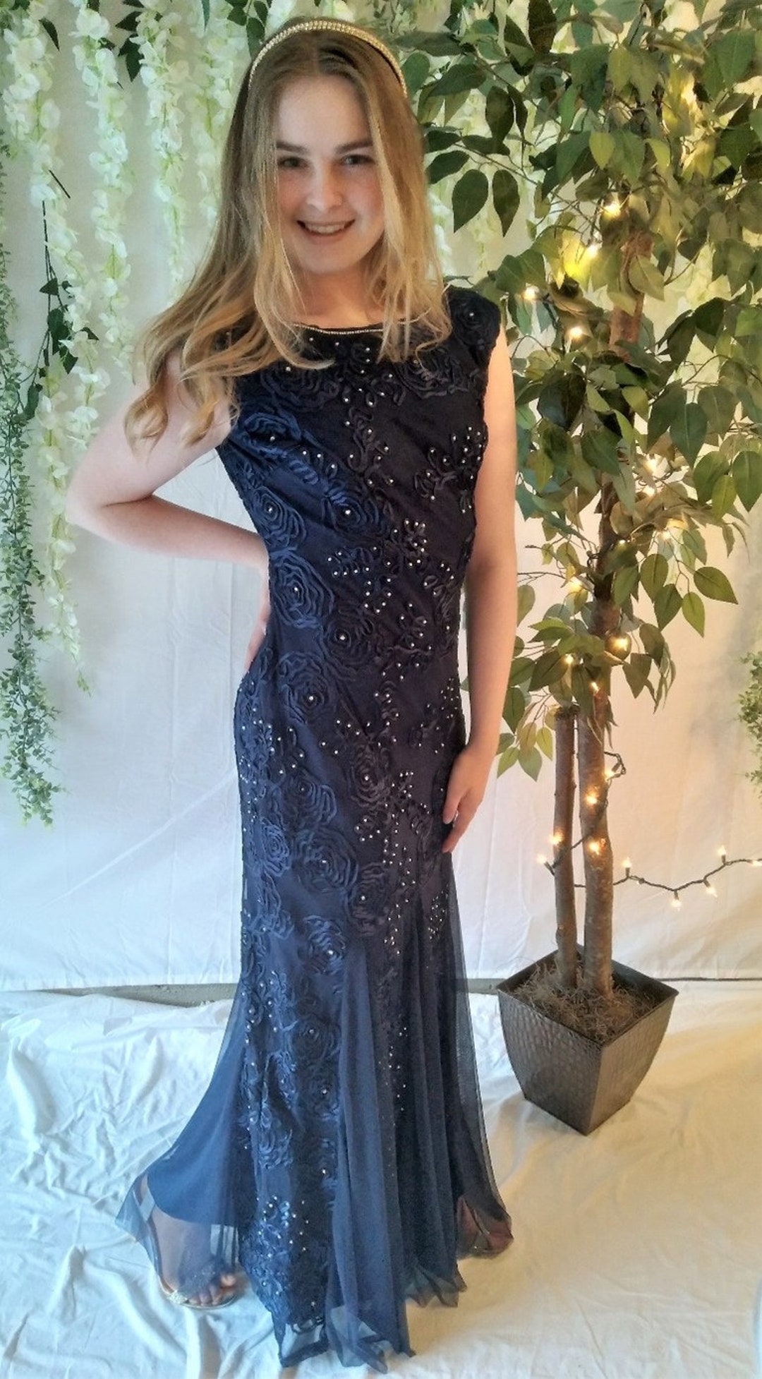 Navy Blue With Pearl and Rhinestone Detail - Prom, HOCO, Formal/special ...