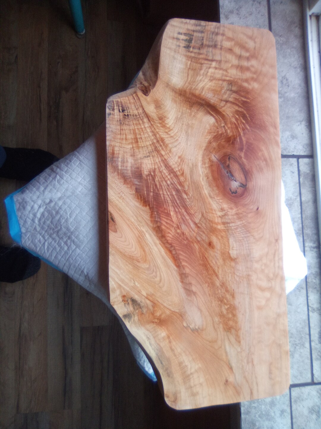 1 Maple Crotch Feather Charcuterie Slice 21"x10"x1 "....highly Figured ...
