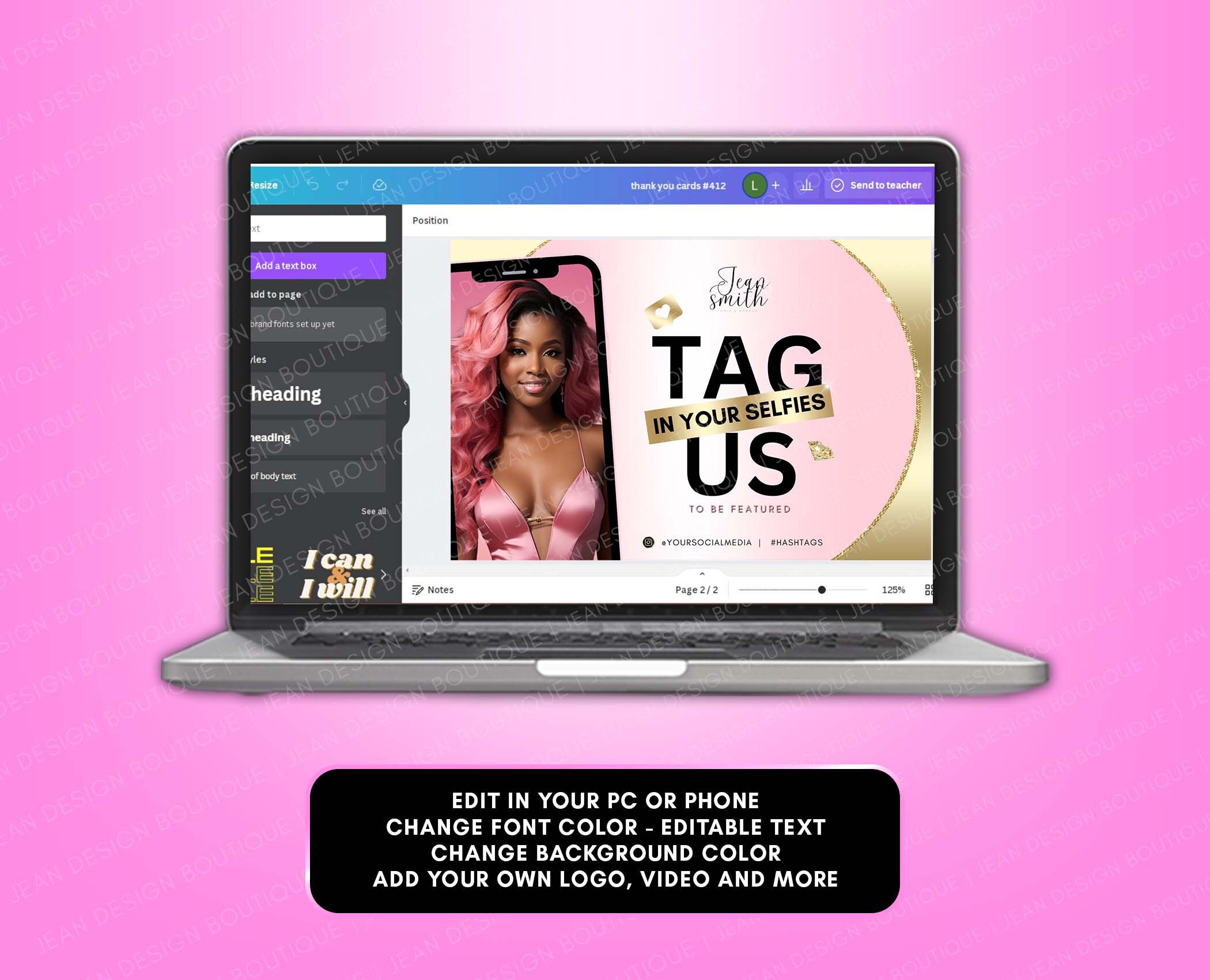 DIY Thank You Card Template, Editable Thank You Card, Gold and Black, Social Media Flyer 413 - Etsy