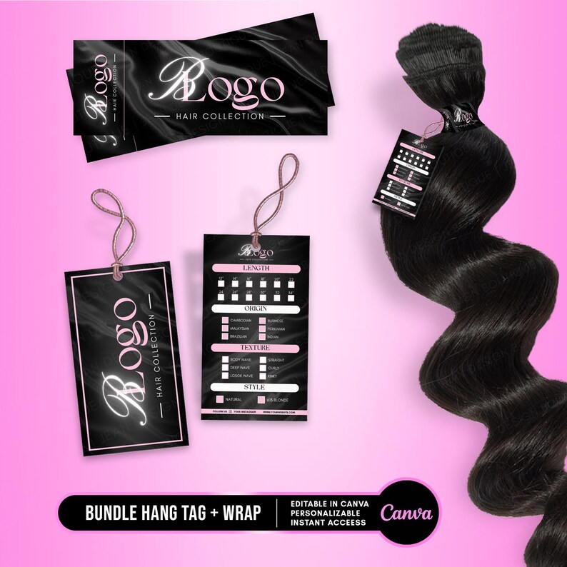 DIY Hair Hangtag & Bundle Wrap, Hair Tags, Hair Extension Wraps, Hair ...