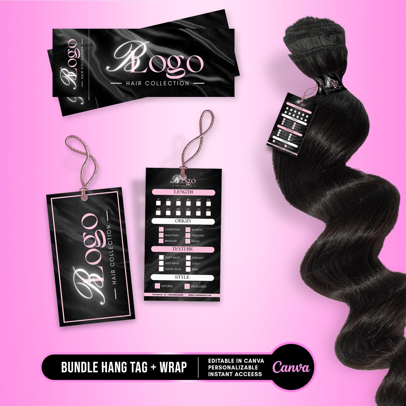 DIY Hair Hangtag & Bundle Wrap, Hair Tags, Hair Extension Wraps, Hair ...