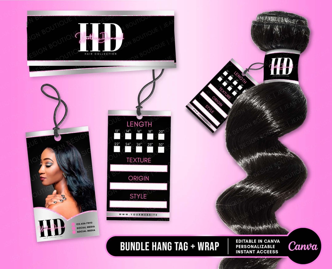 DIY Hair Hangtag & Bundle Wrap, Hair Tags, Hair Extension Wraps, Hair ...