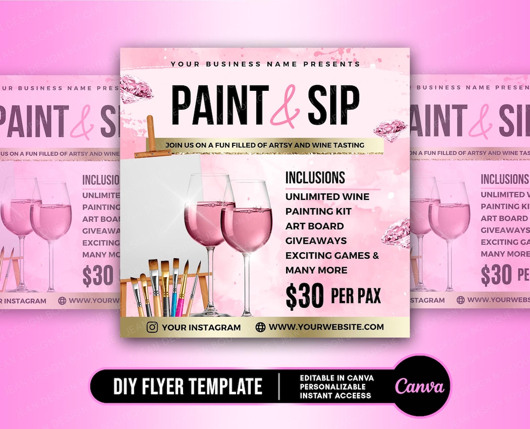 DIY Paint and Sip Flyer, Paint and Sip Invitation, Event Party Flyer, Editable Template #282 - Etsy