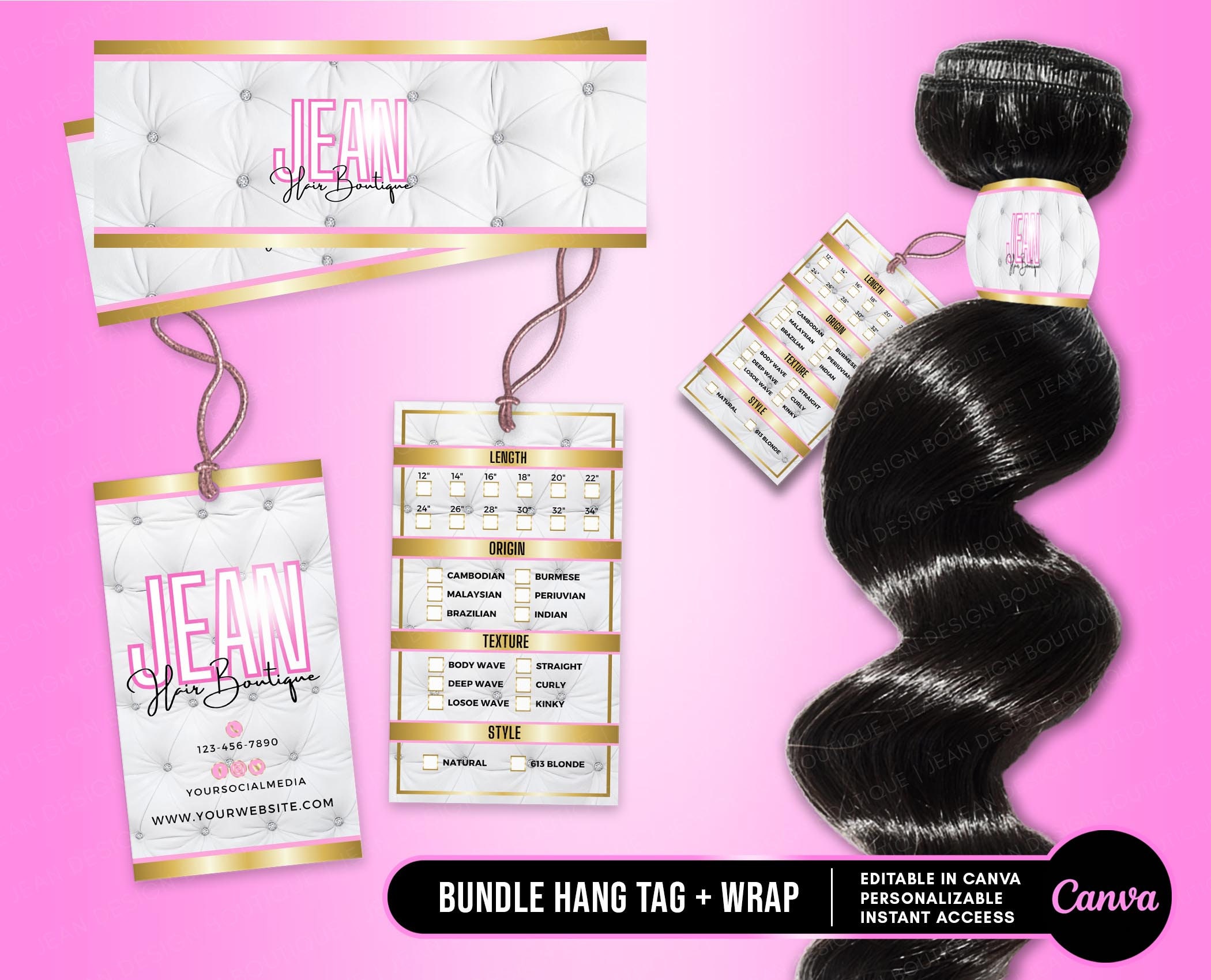 DIY Hair Hangtag & Bundle Wrap, Hair Tags, Hair Extension Wraps, Hair ...