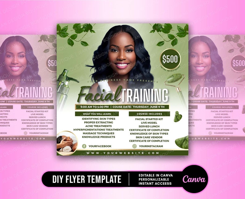DIY Facial Training Flyer, Spa Editable Flyer, Spa Services Flyer ...