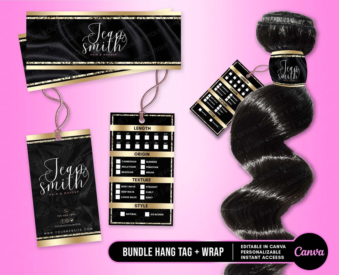 DIY Hair Hangtag & Bundle Wrap, Hair Tags, Hair Extension Wraps, Hair ...