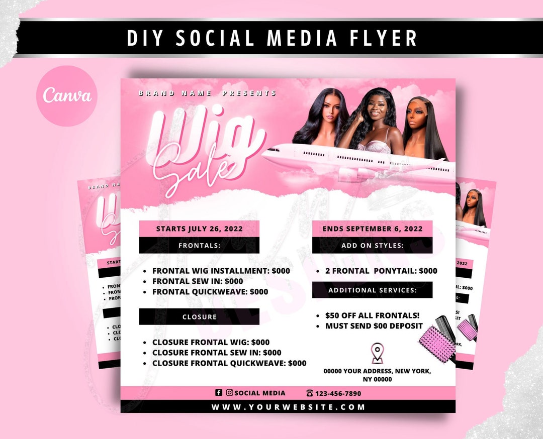 DIY Wig Sale Flyer, Beauty Template, Premade Flyer, Wig Flyer, Hair ...