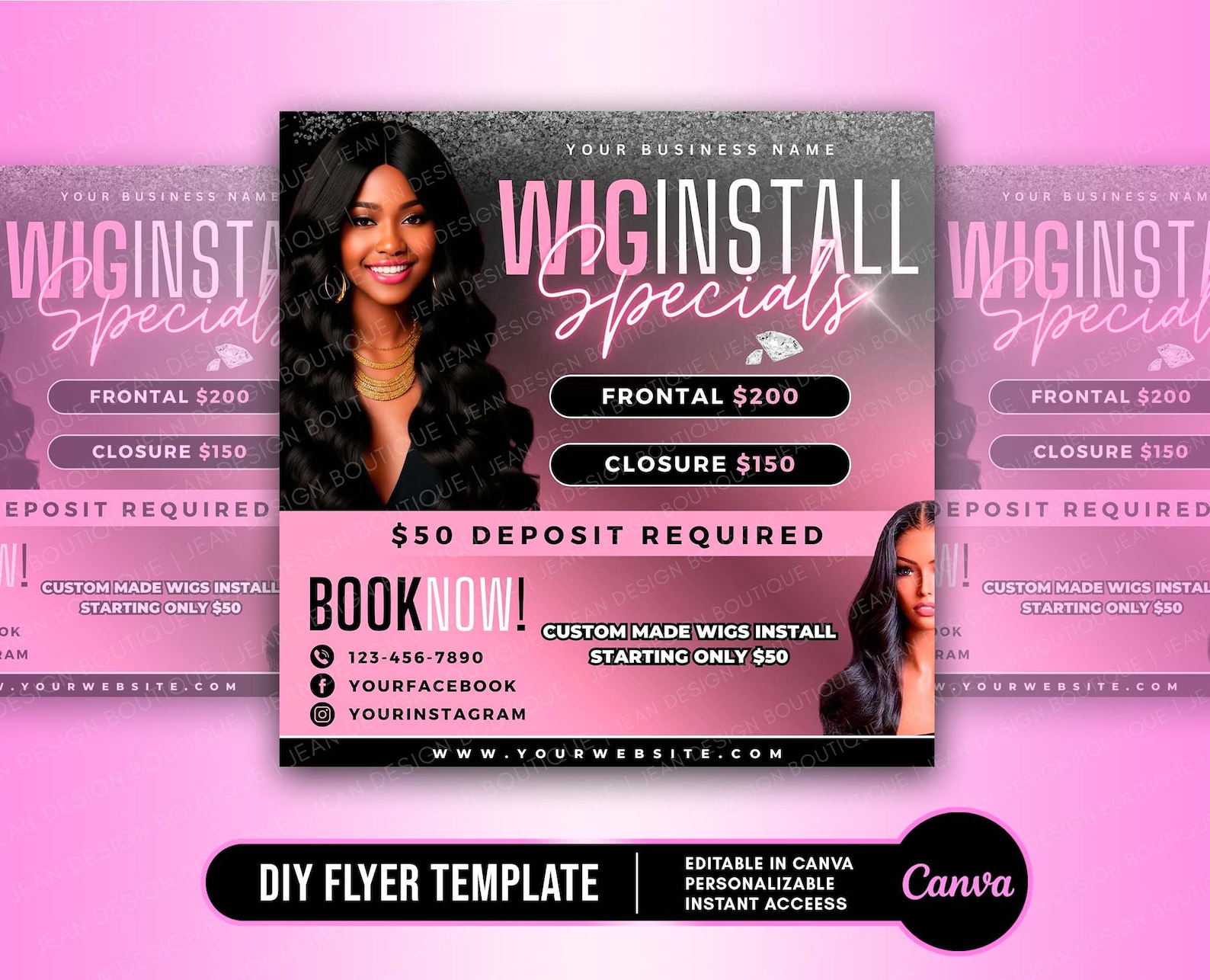 DIY Wig Install Flyer, Beauty Template, Premade Flyer, Wig Flyer, Hair ...