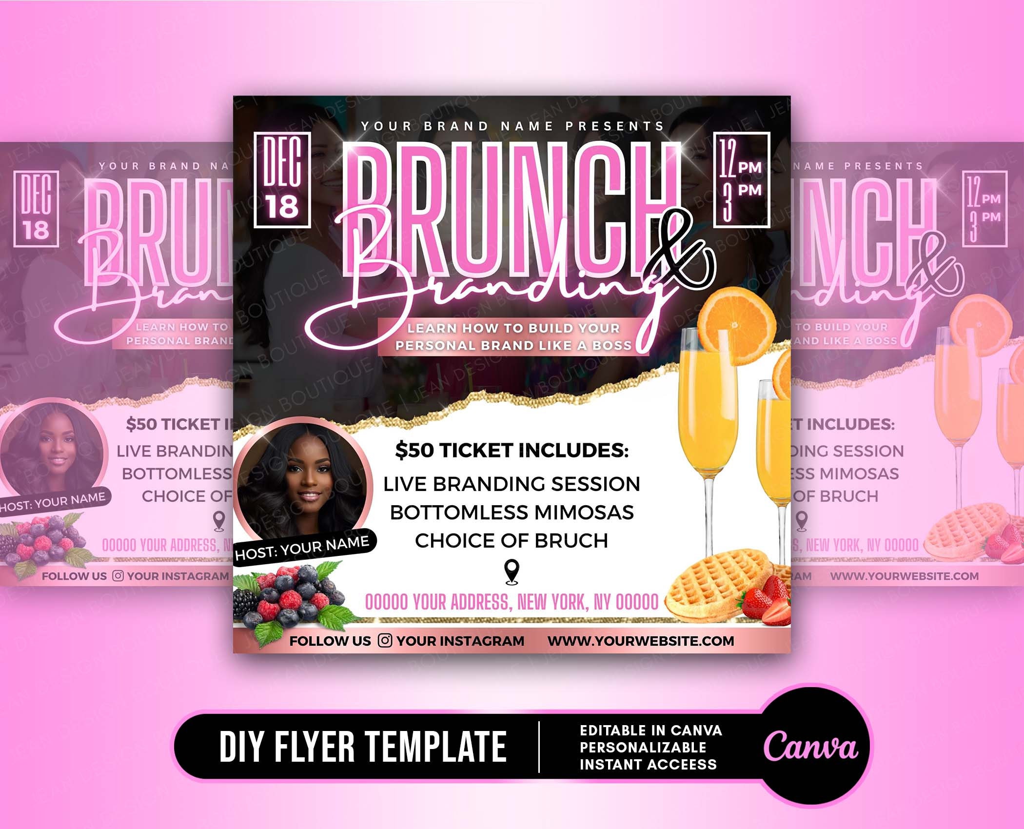 DIY Brunch and Branding Flyer, Brunch Flyer, Brunch Invitation Flyer ...