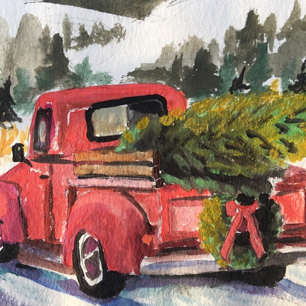 Painting of Christmas Red Truck - Etsy