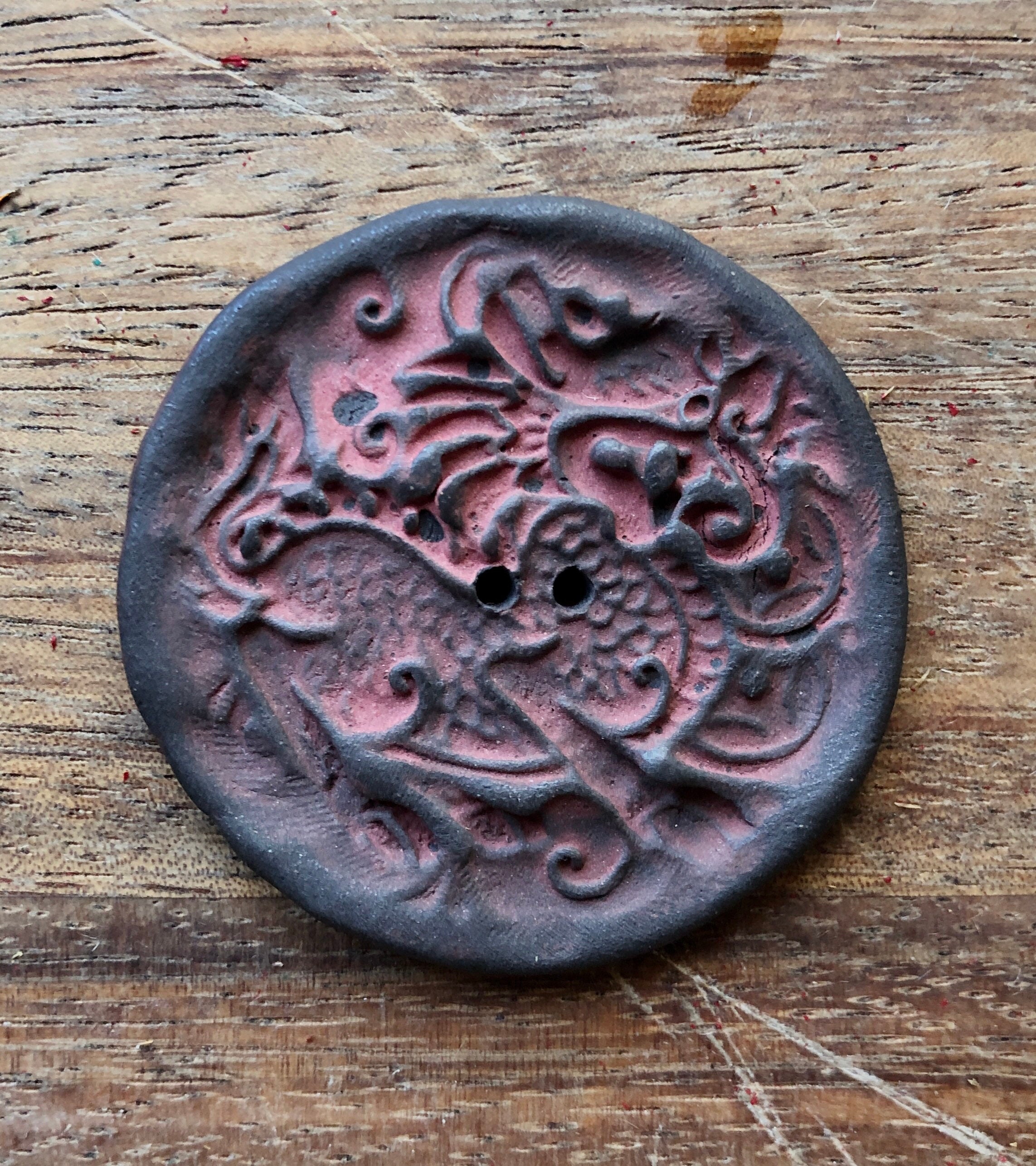 Red Dragon Button-Artisan ceramic button-handcrafted button-Dragon art ...