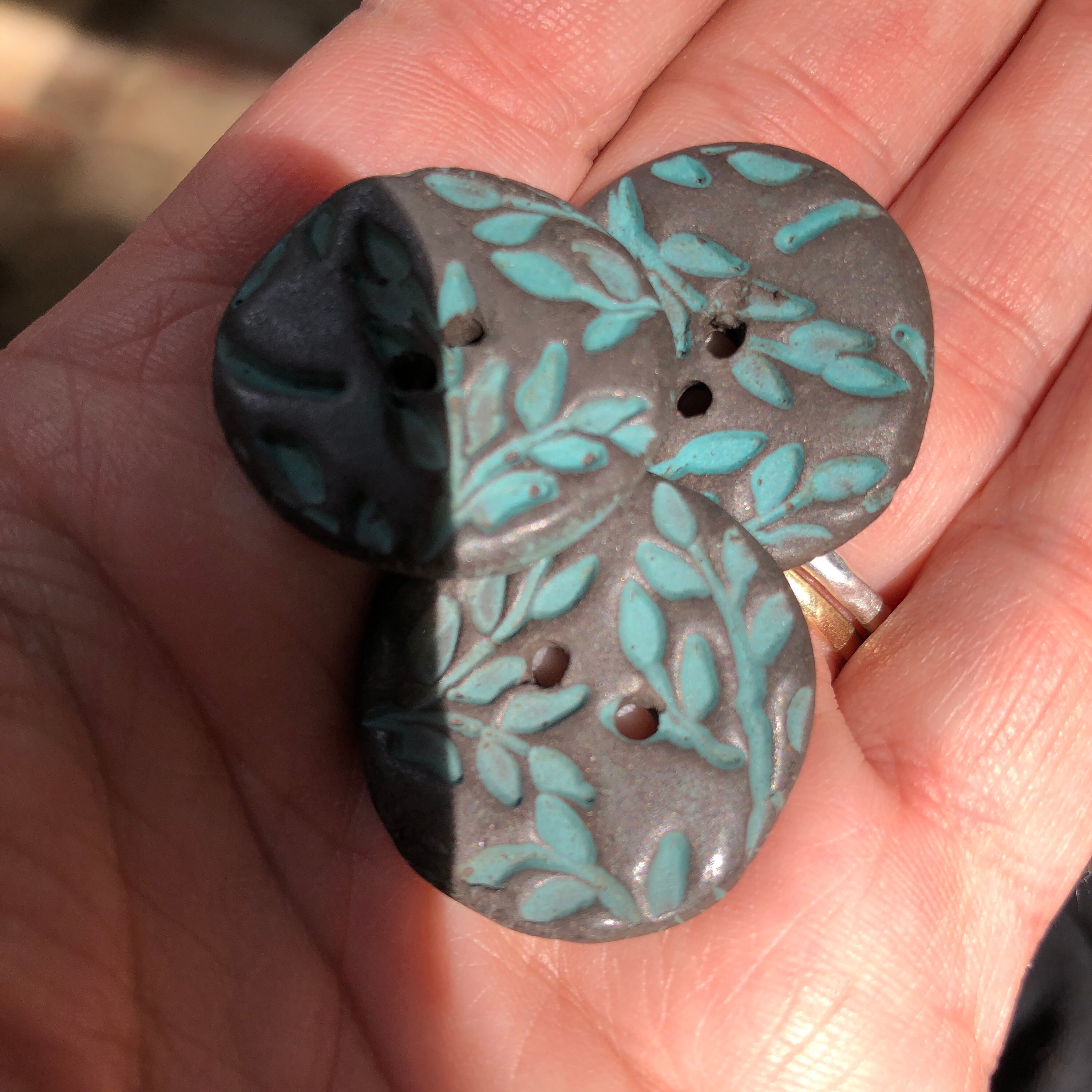 3 Vine Turquoise Buttons-Rustic Buttons-Hand painted button-Handmade ...