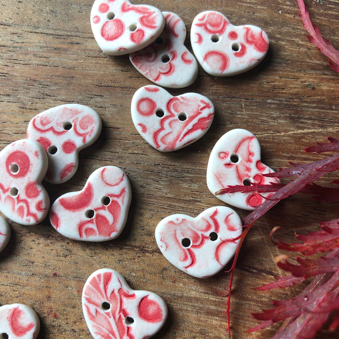 Red Delft Heart Porcelain Buttons-artisan Handmade Buttons Red Heart ...