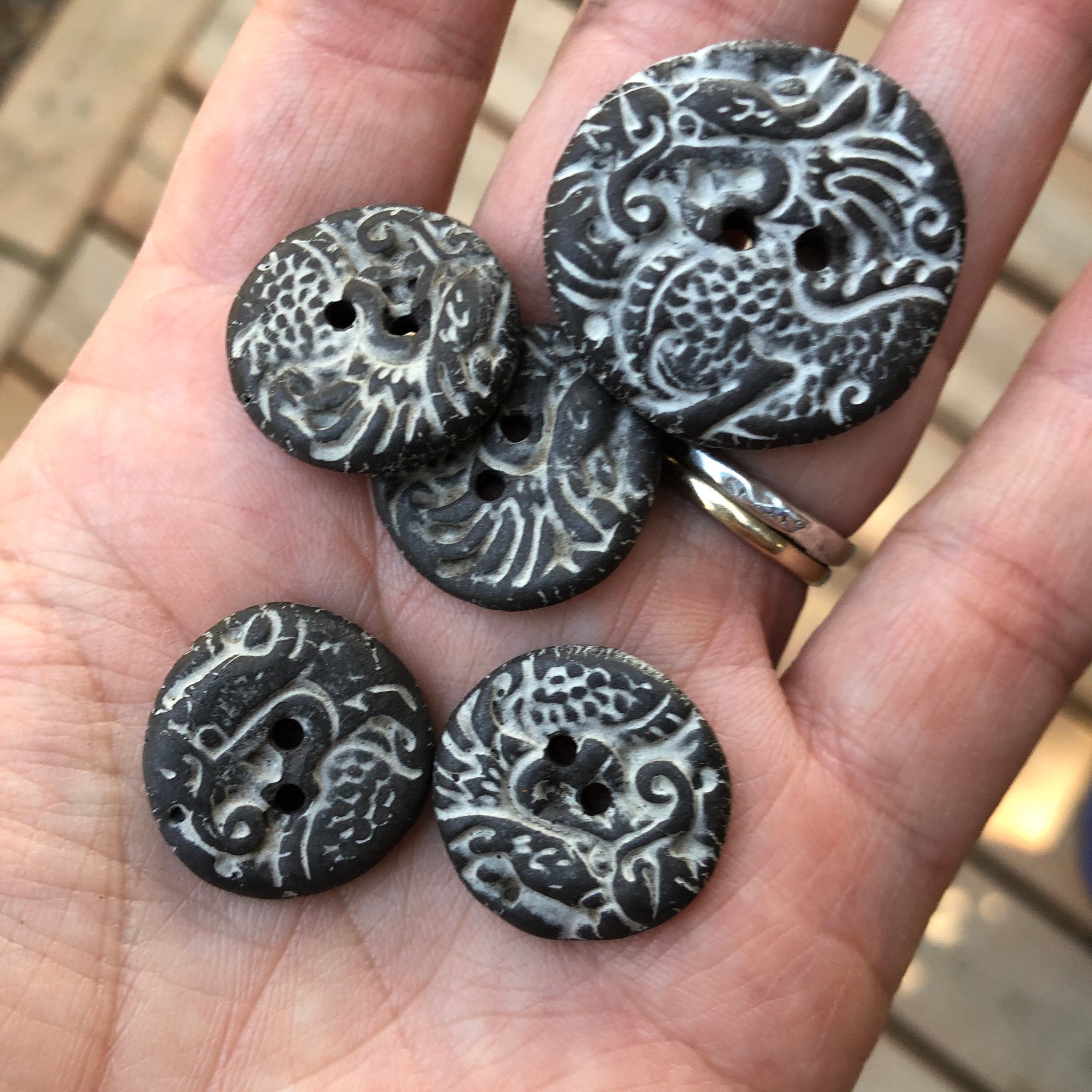 White Dragon Embossed Artisan Buttons-set of 5-Statement Buttons ...