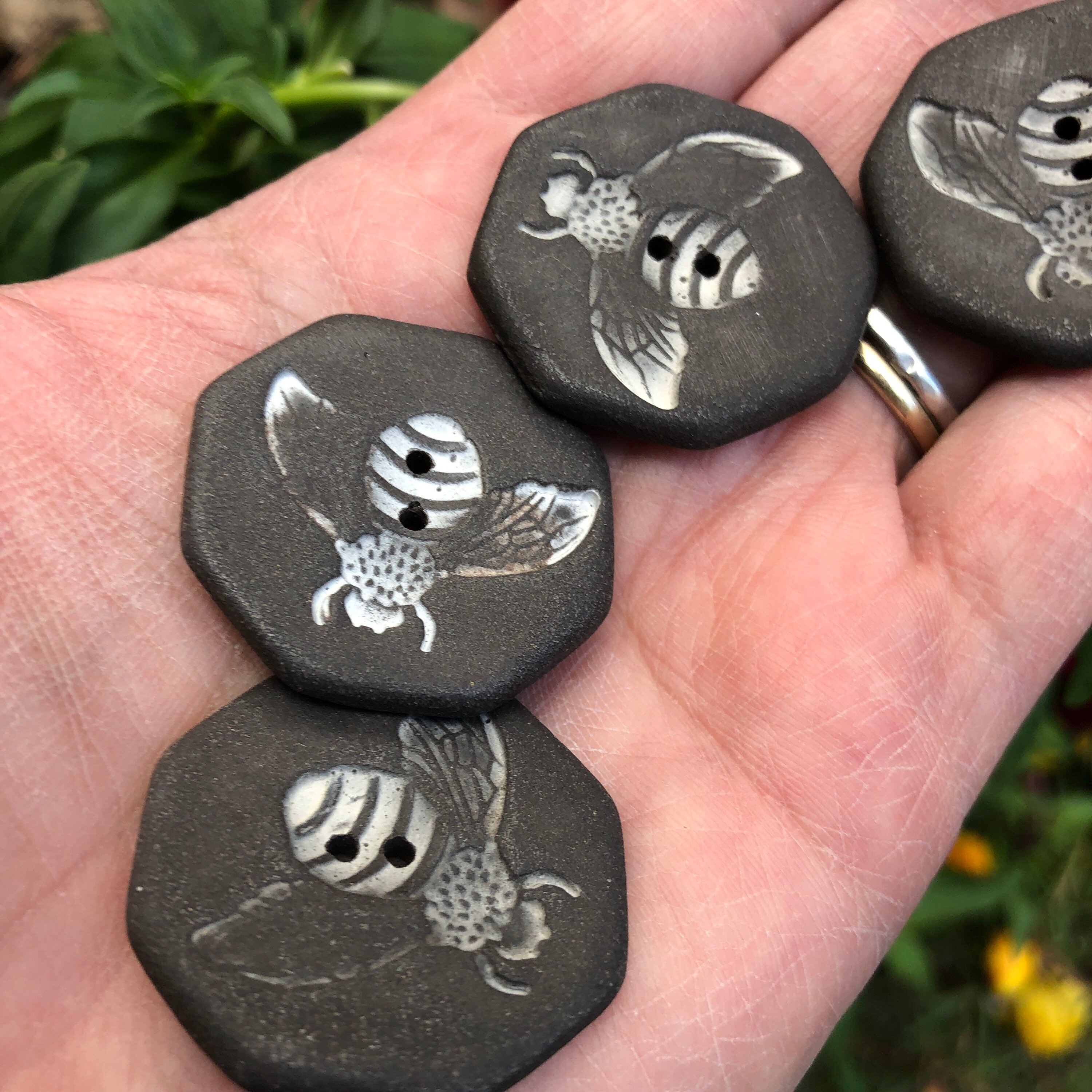 Hexagon Ghost Bee Buttons-Artisan Buttons-Handmade Buttons-unique ...
