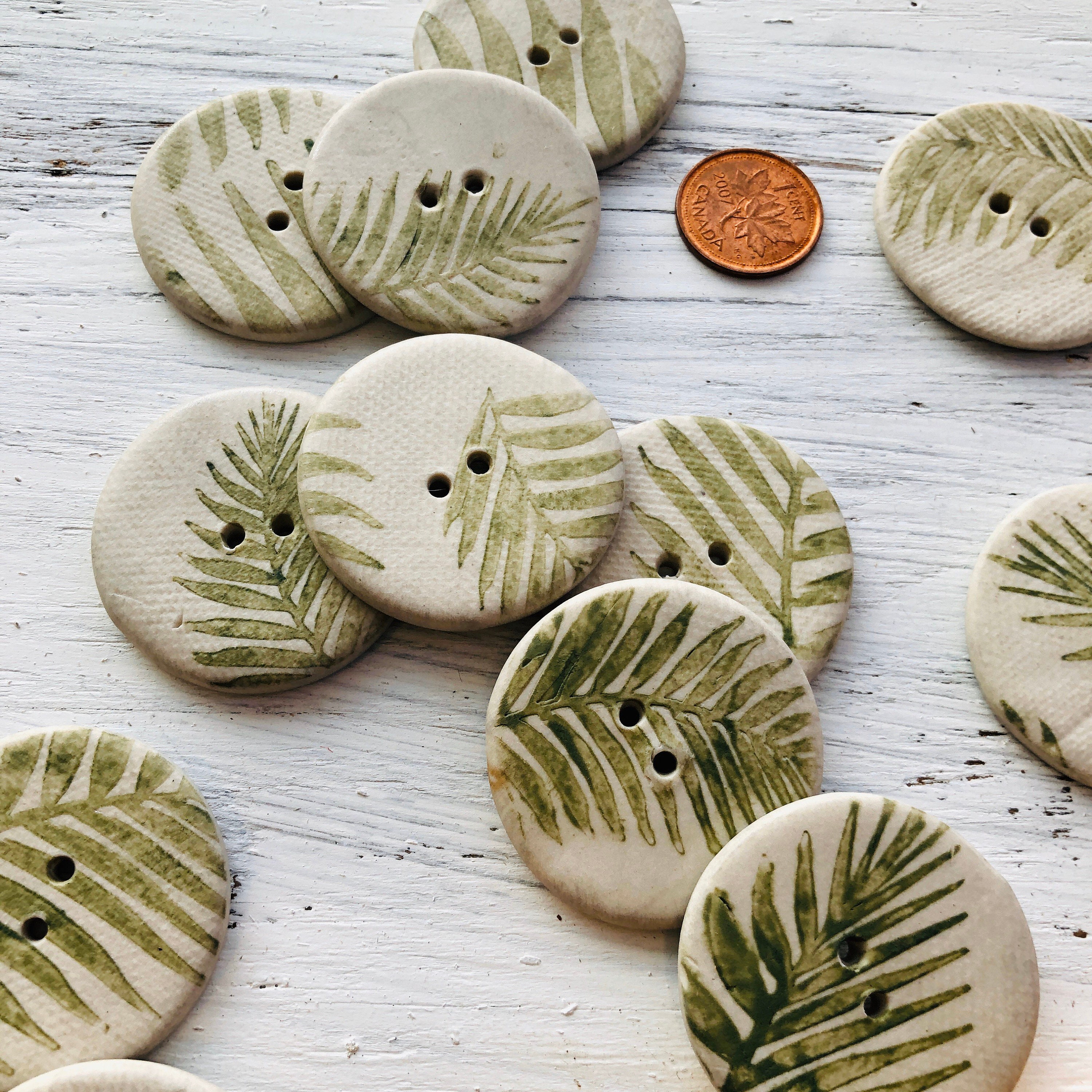 Artisan Porcelain Leaf Green and white button handpainted buttons-hand ...