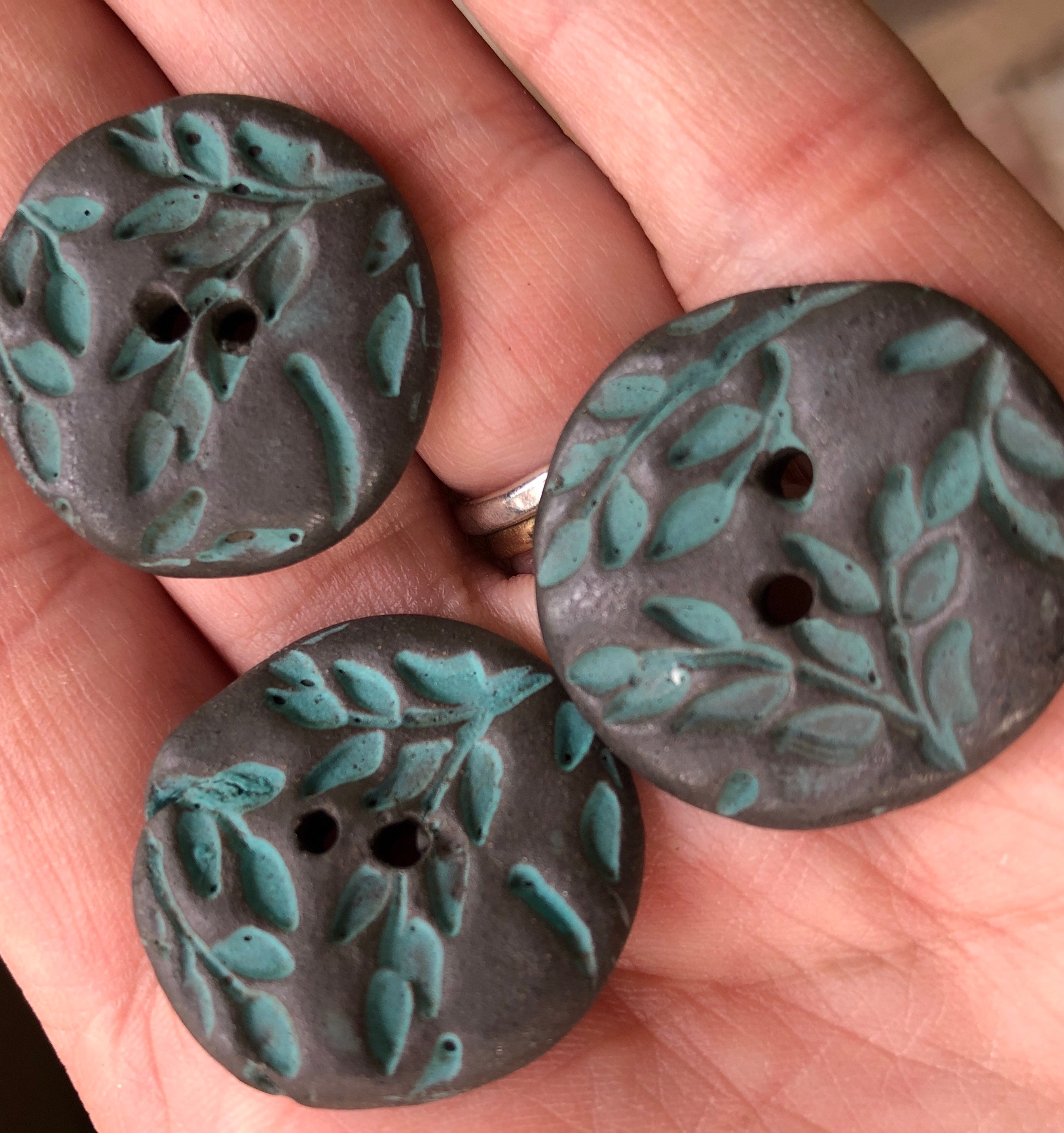 3 Vine Turquoise Buttons-Rustic Buttons-Hand painted button-Handmade ...