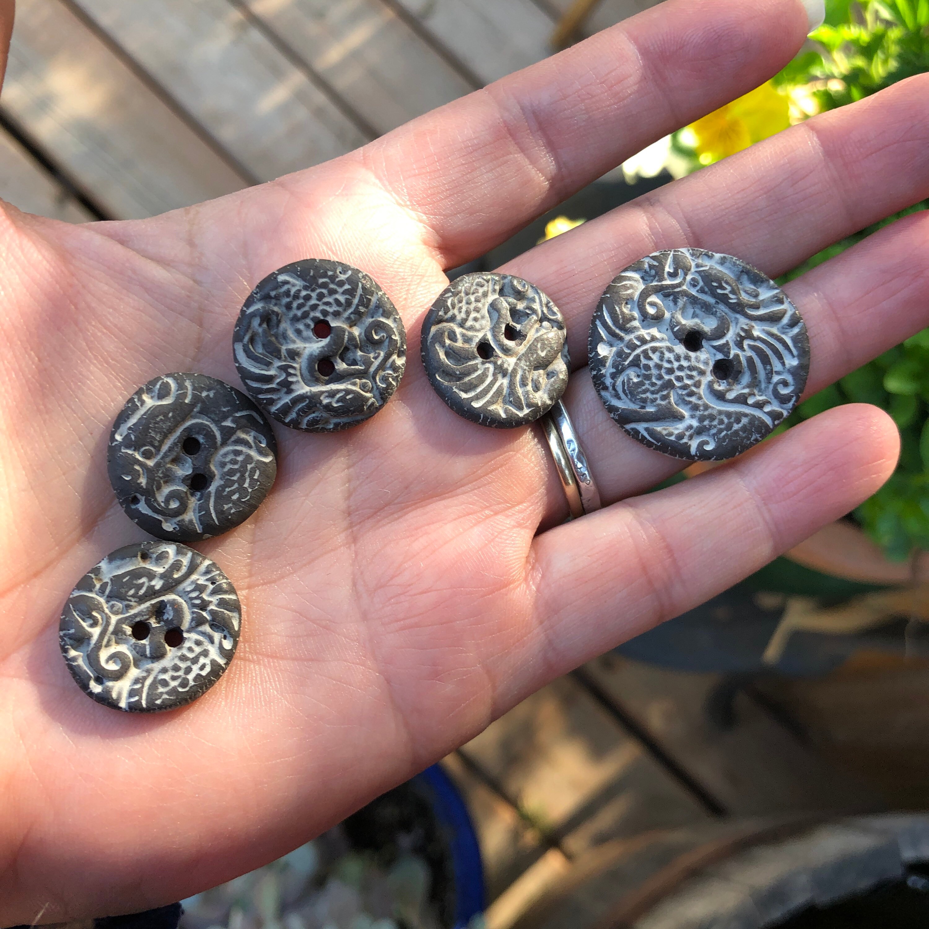 White Dragon Embossed Artisan Buttons-set of 5-Statement Buttons ...