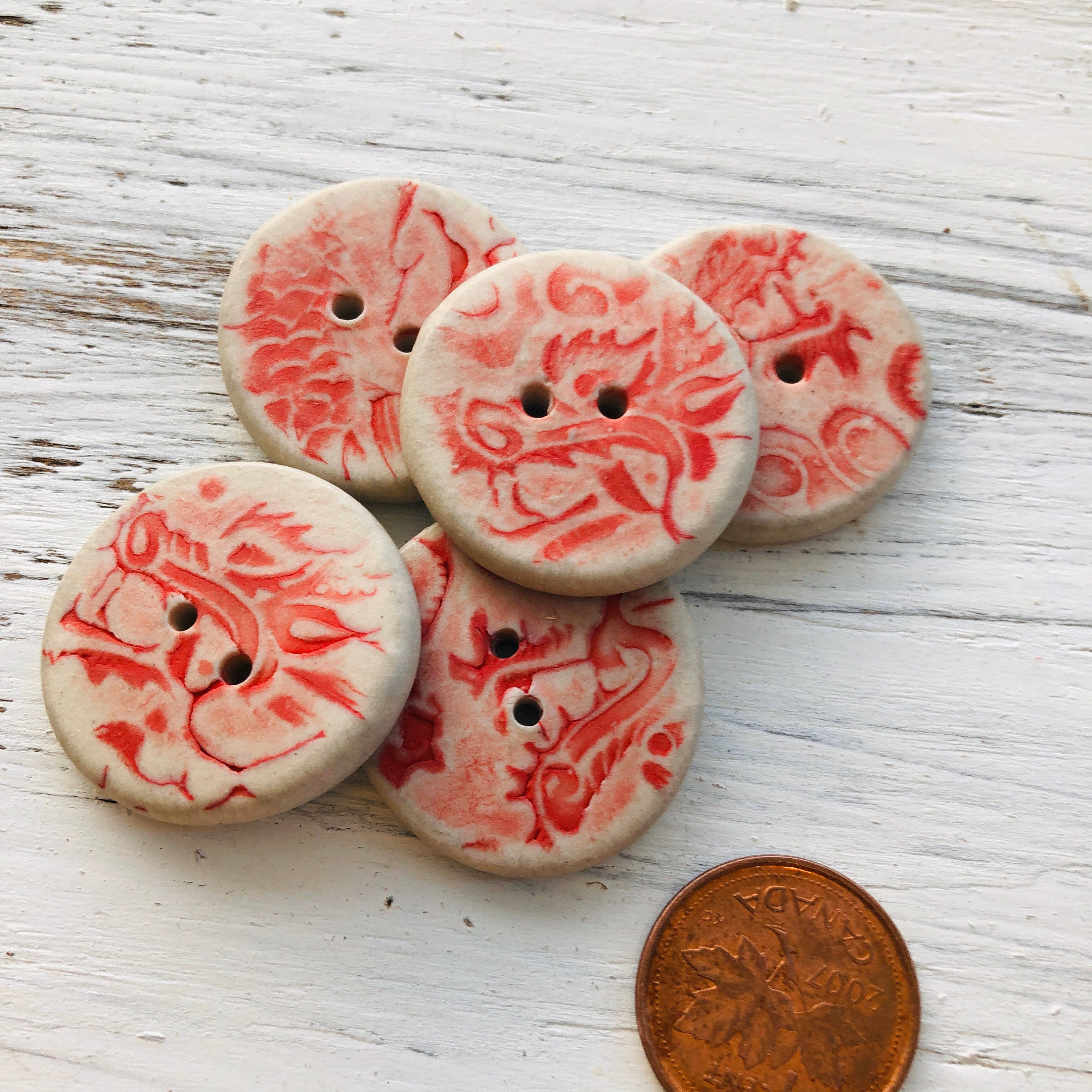 Red Dragon 5 Artisan Porcelain buttons-handmade buttons-dragon button ...