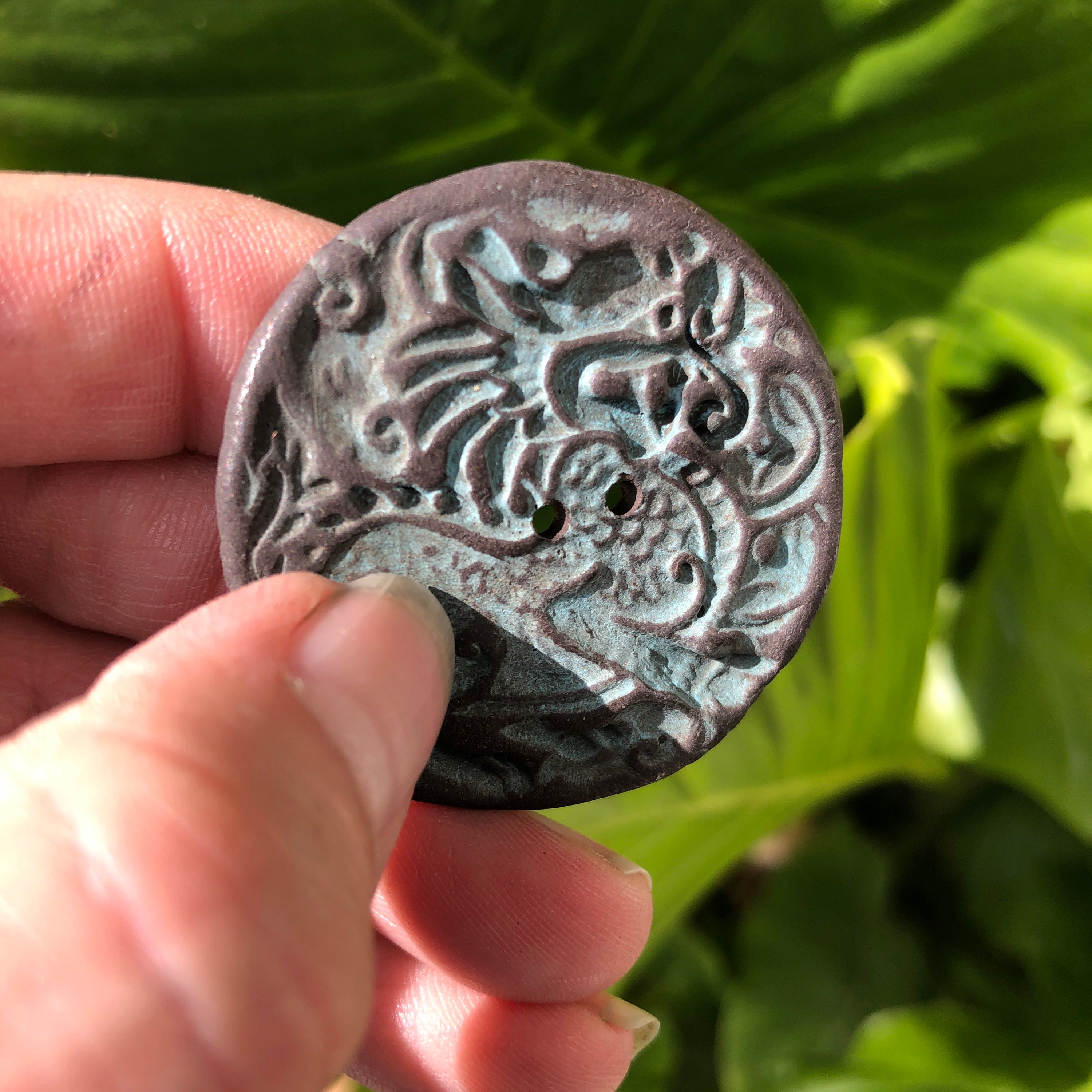 Turquoise Dragon Button-Artisan ceramic button-handcrafted button ...