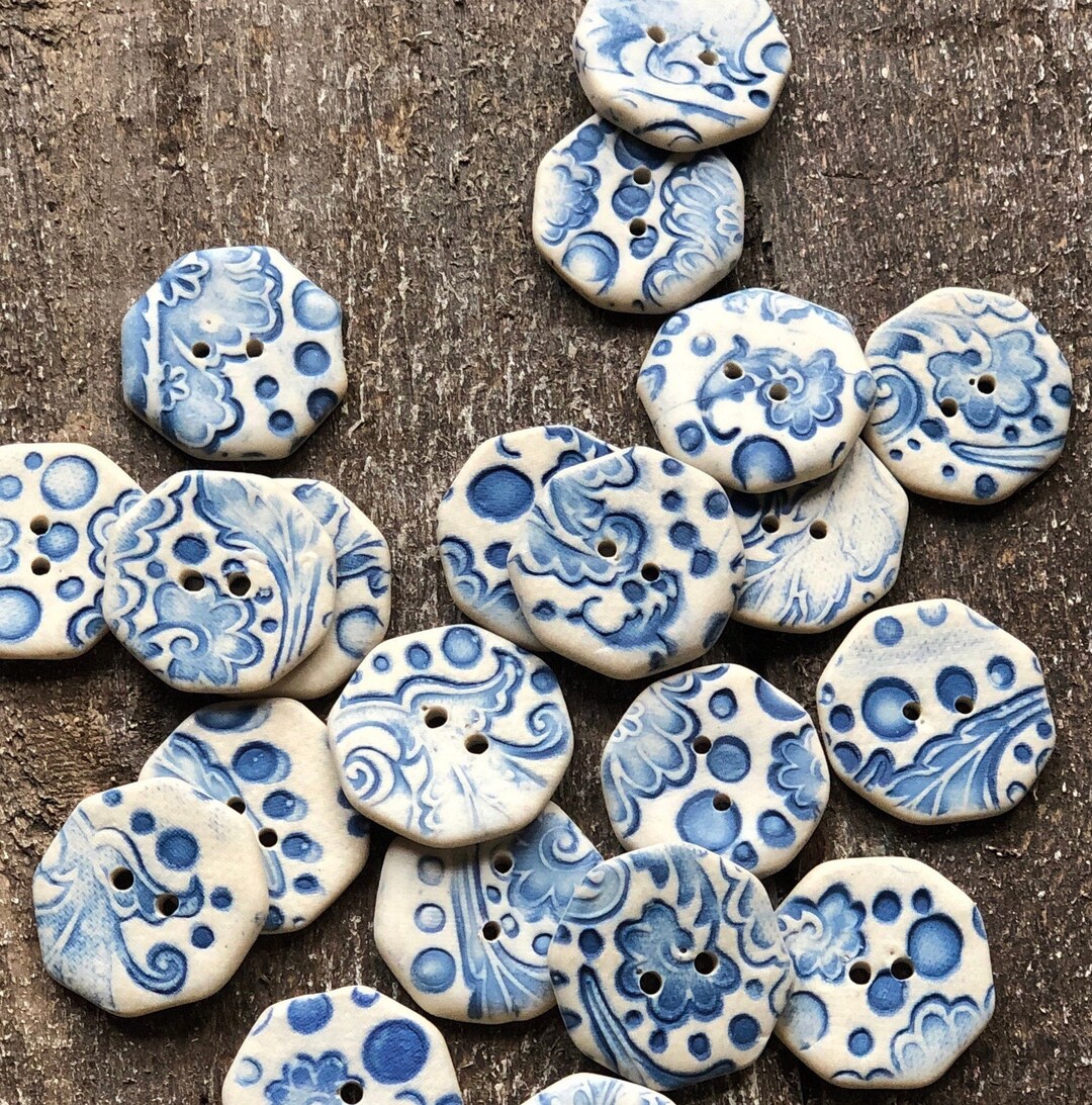 Delft Octagon Porcelain Buttons-delft Buttons-artisan Buttons-porcelain ...